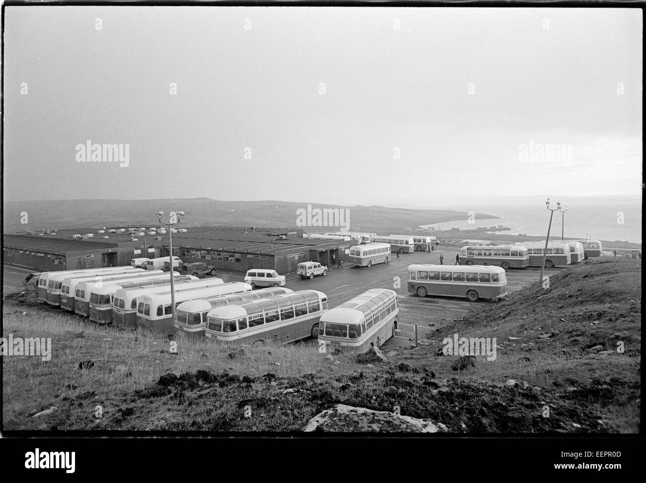 Construction workers buses, Sullom Voe, Shetland Stock Photo - Alamy