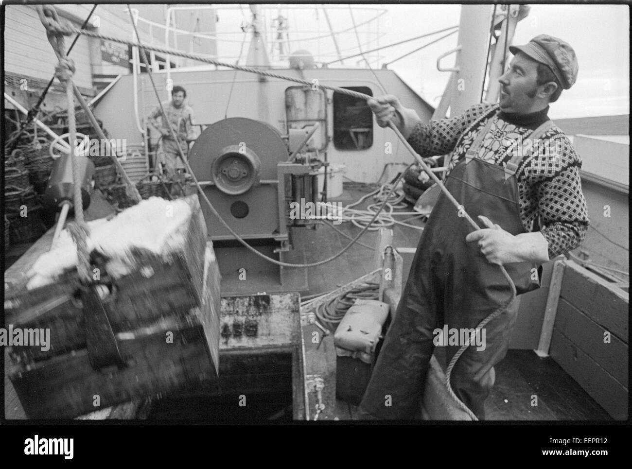 Trawler landing fish catch Black and White Stock Photos & Images - Alamy