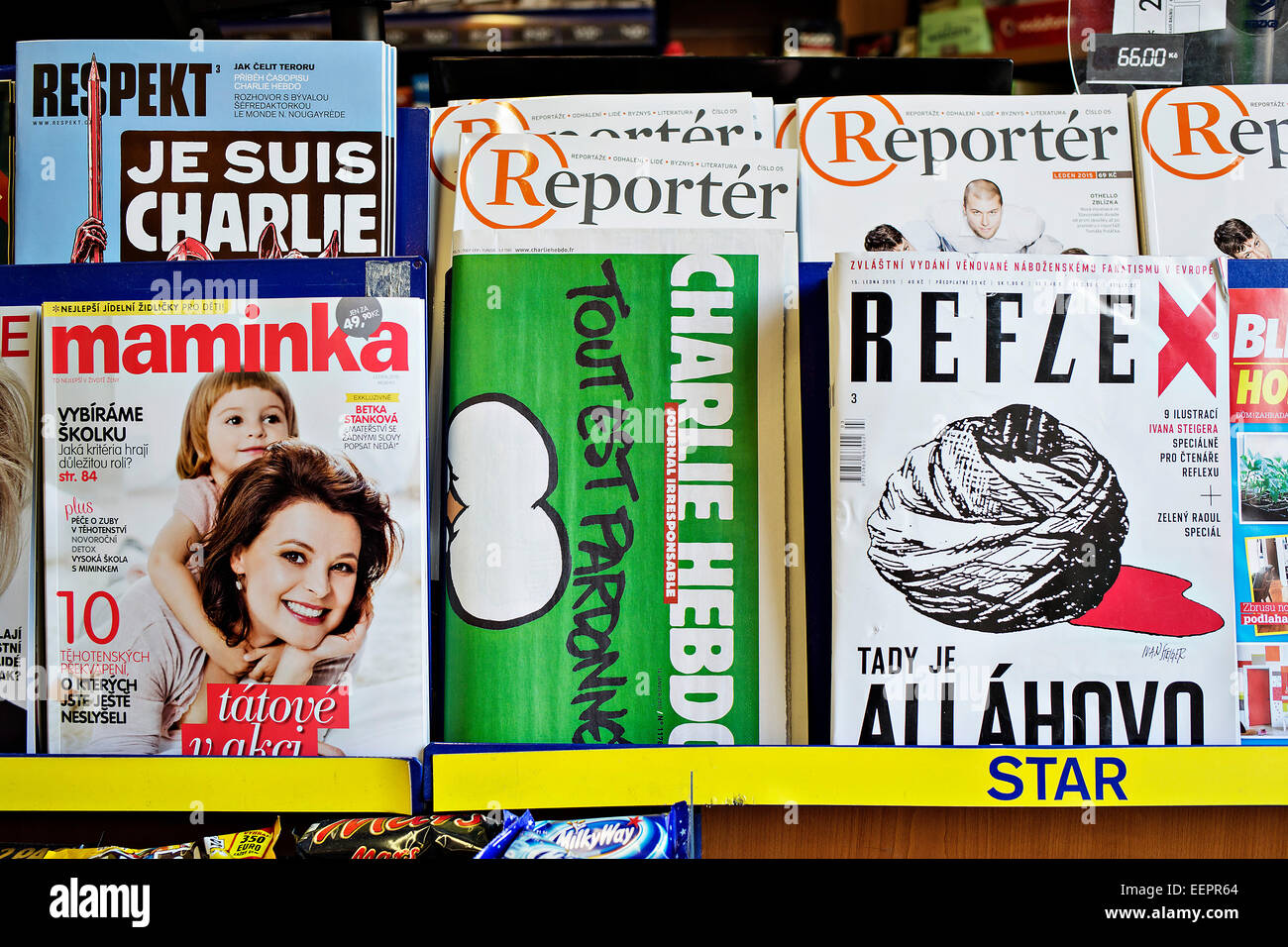 Newspaper stand, Charlie Hebdo, magazine Stock Photo - Alamy