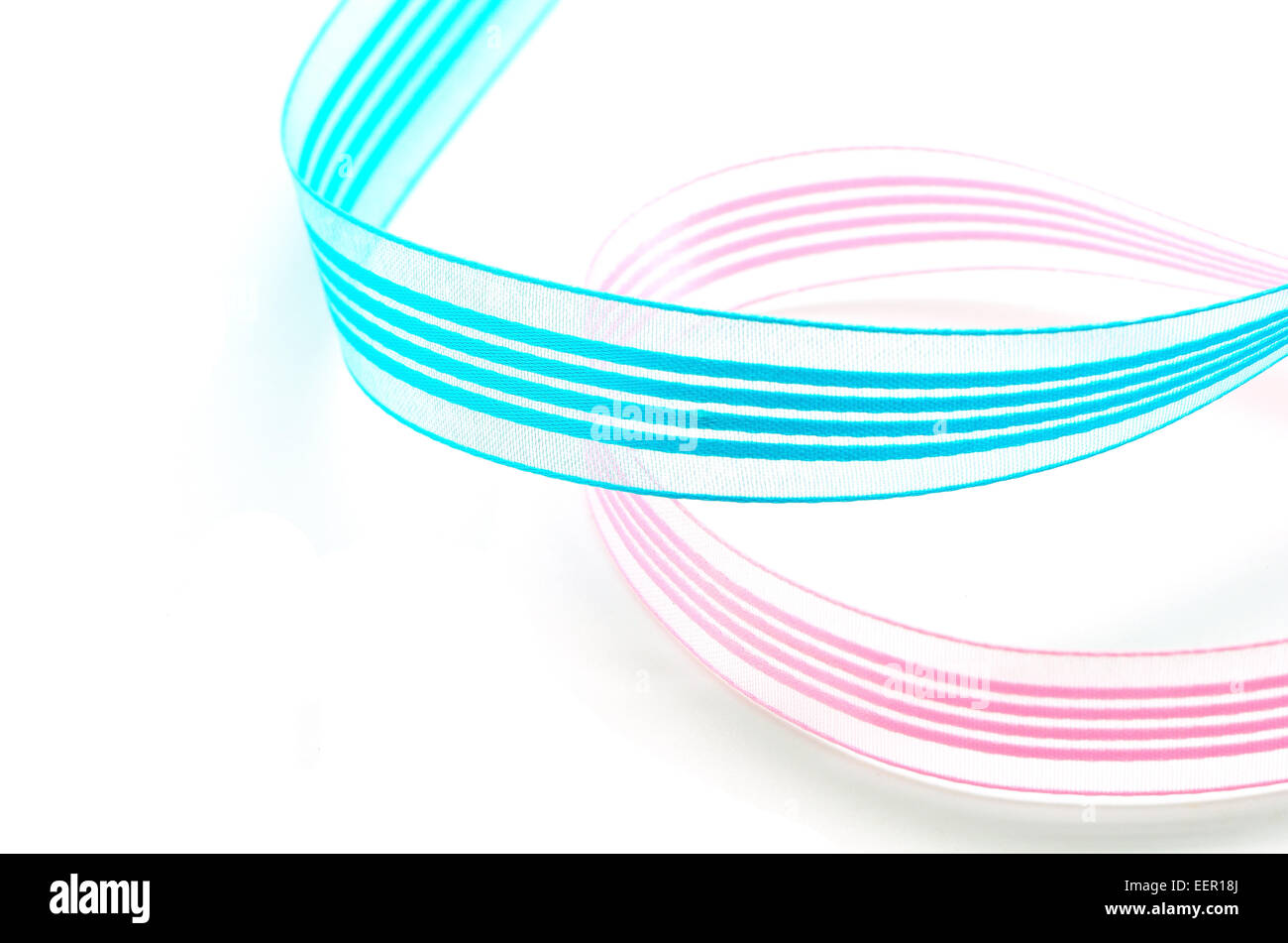 Blue and pink ribbon, isolated on a white background Stock Photo - Alamy