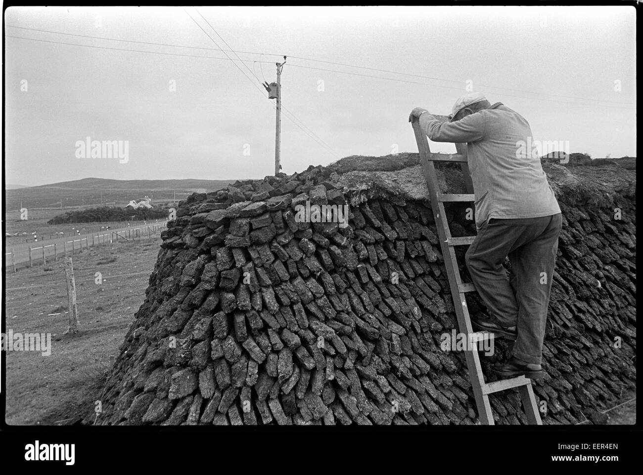 Stacking peat, Shetland Stock Photo - Alamy