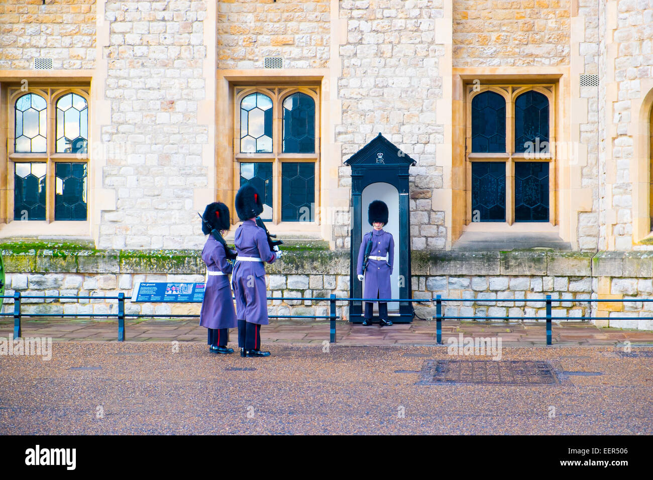 Tower of London guards on patrol outside Waterloo barracks on winters ...