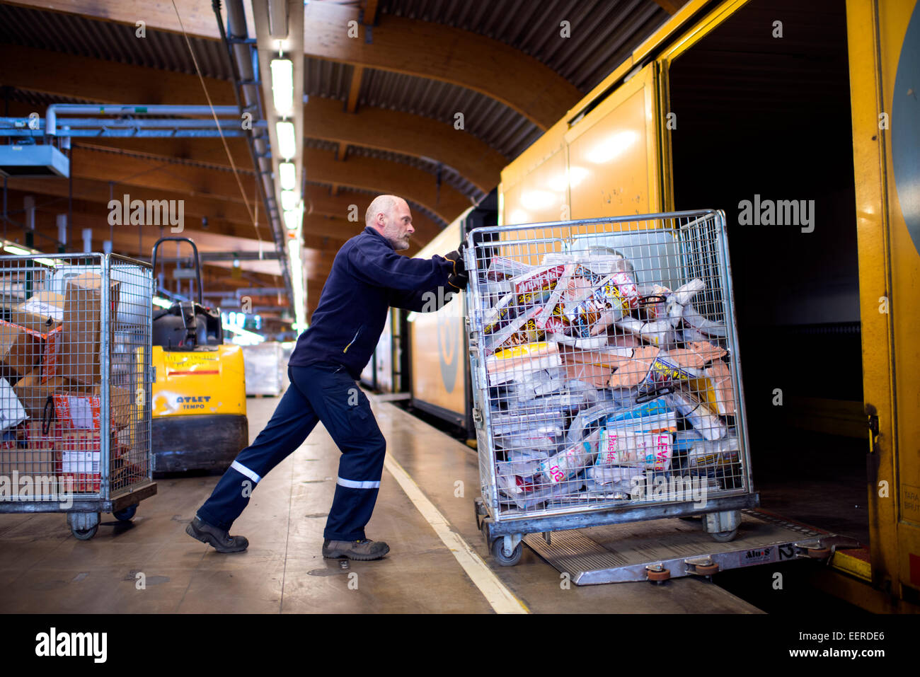 letter and packages sorting transport at Tomteboda, loading wagon ...