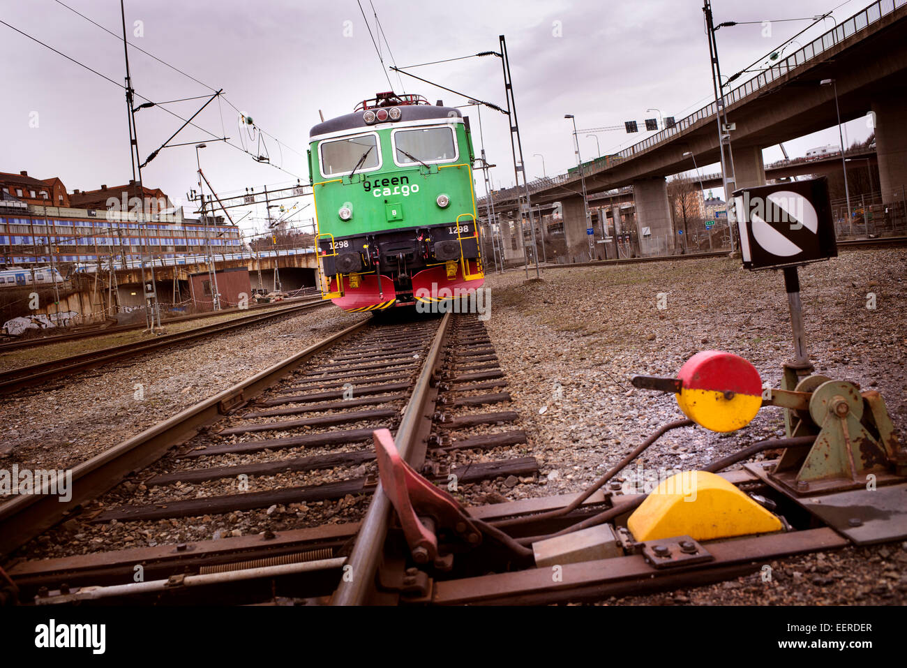 Green train on rail with gear hi-res stock photography and images - Alamy