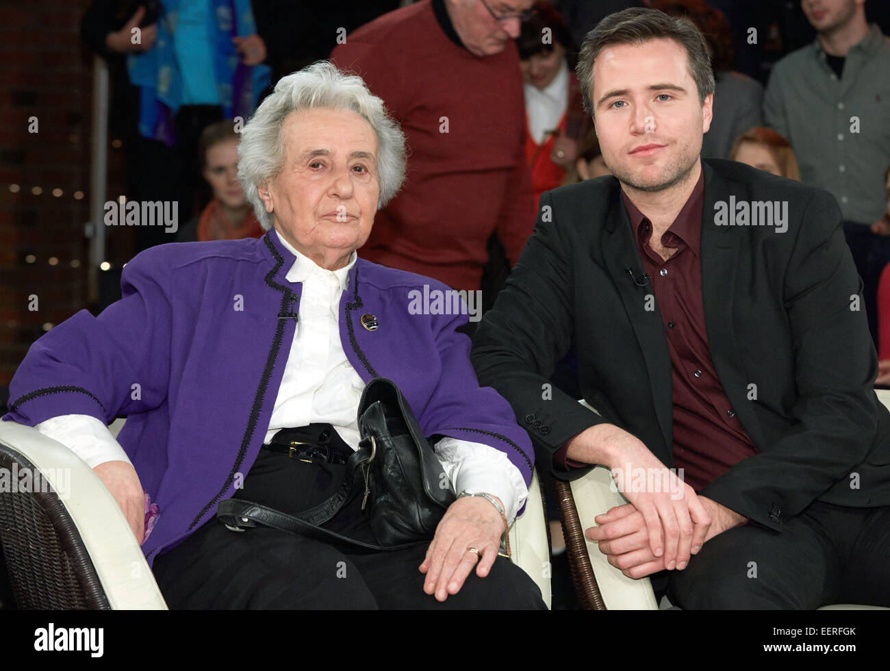 Hamburg, Germny. 20th Jan, 2015. Cello player Anita Lasker-Wallfisch (L) and grandson Simon ...