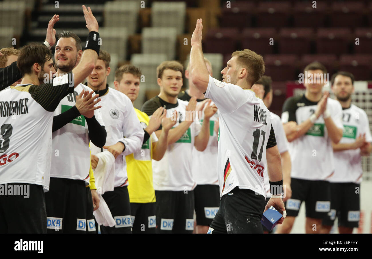 Team Germany celebrates after the match during the men's Handball World ...