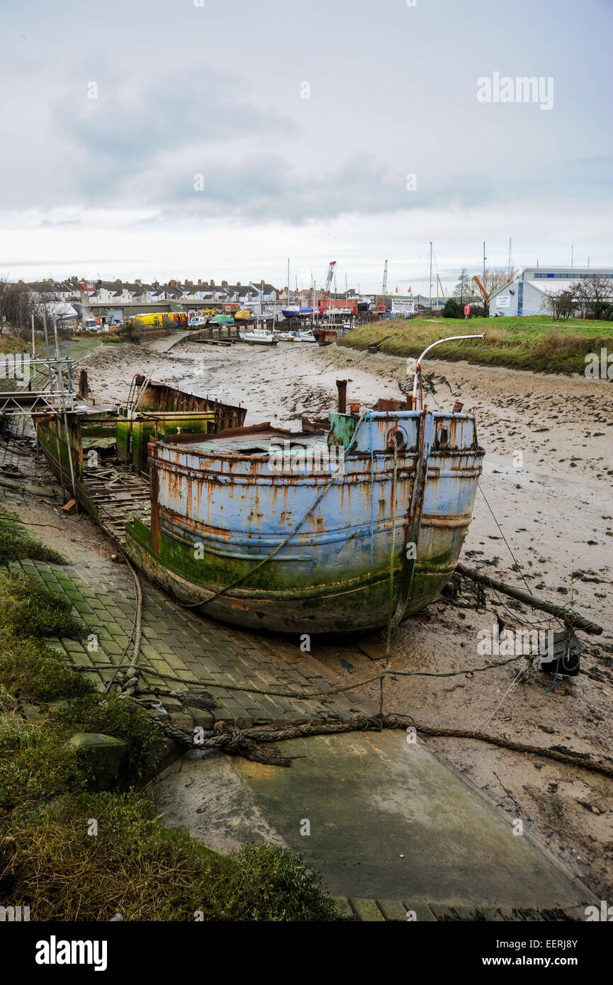 Newhaven East Sussex UK - Rotting hull of an old coaster or tanker ship ...