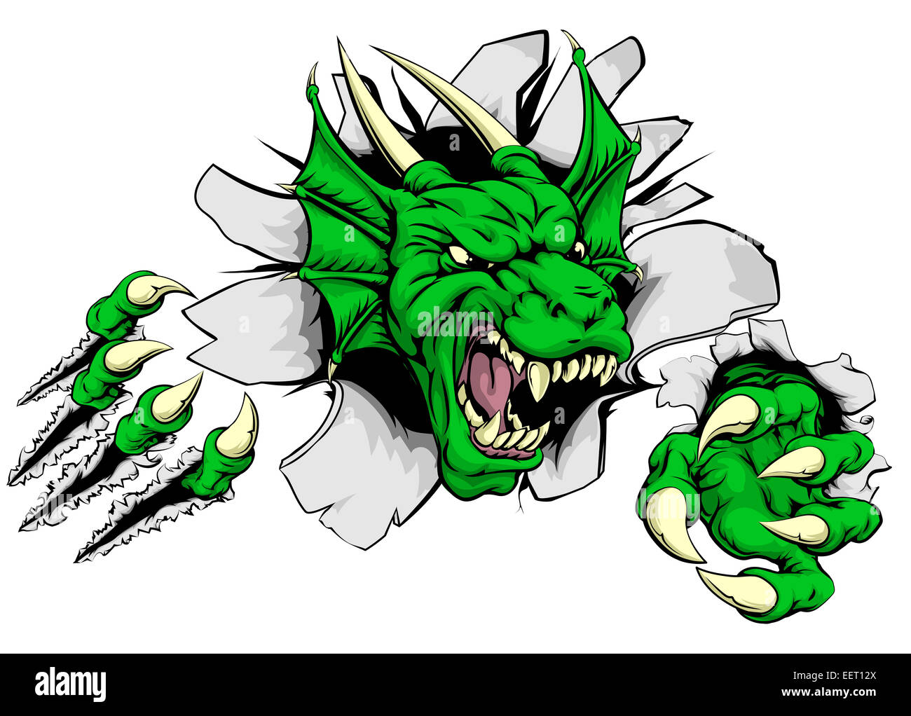 An attacking dragon with claws breakthrough drawing of a dragon tearing ...