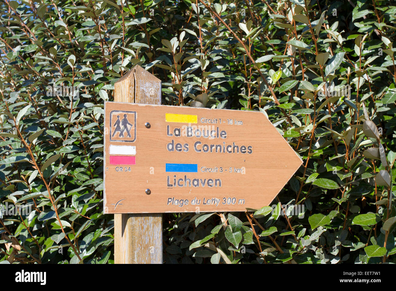 GR34 sign near Benodet in Finistère, Brittany, France, long-distance ...