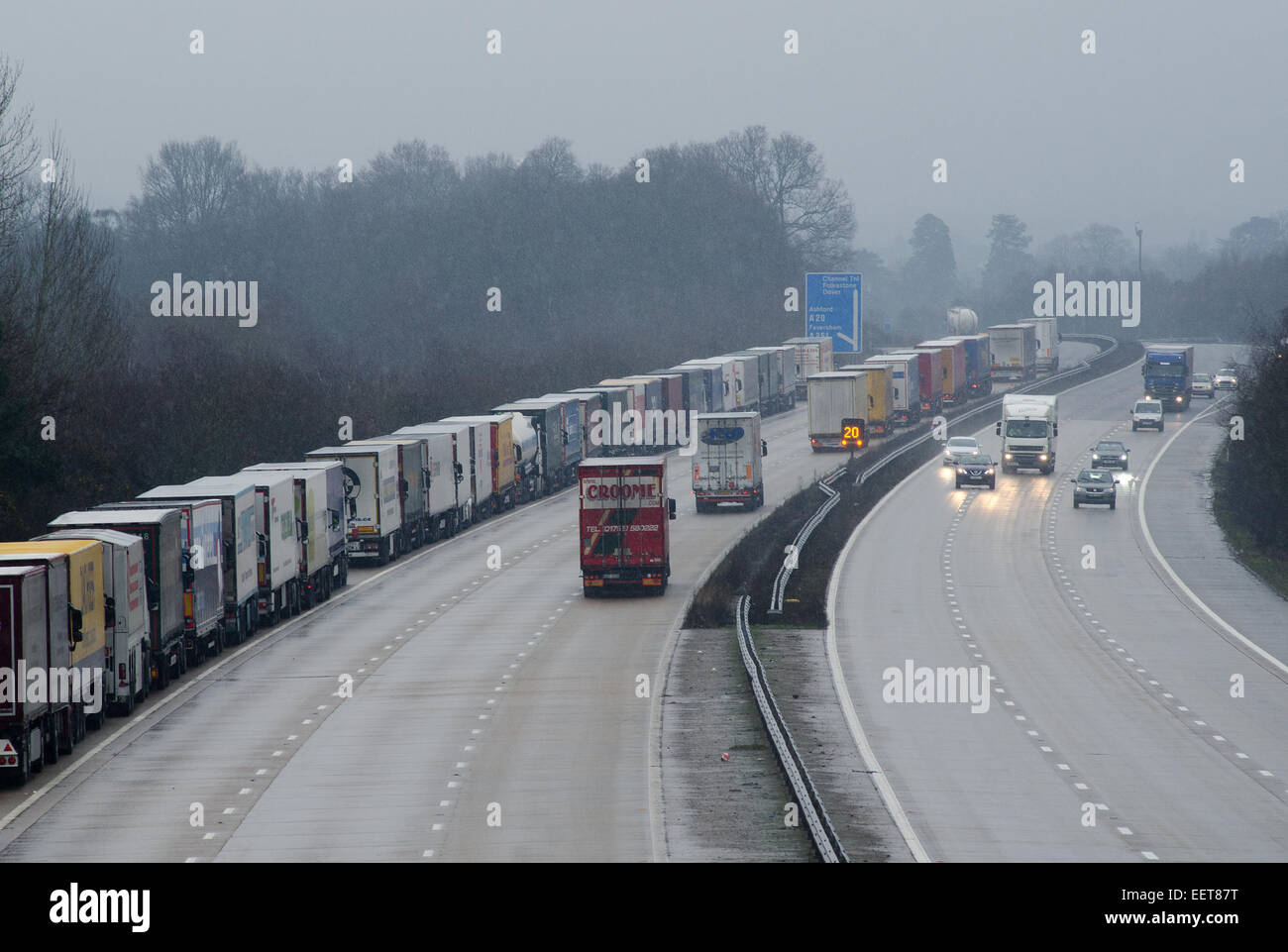 Ashford, Kent, UK. 21st January, 2015. Phase 2 of Operation Stack has been implemented due to ...
