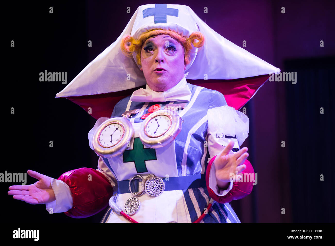 The 'pantomime dame' - male actor in the role of a women - in a group ...