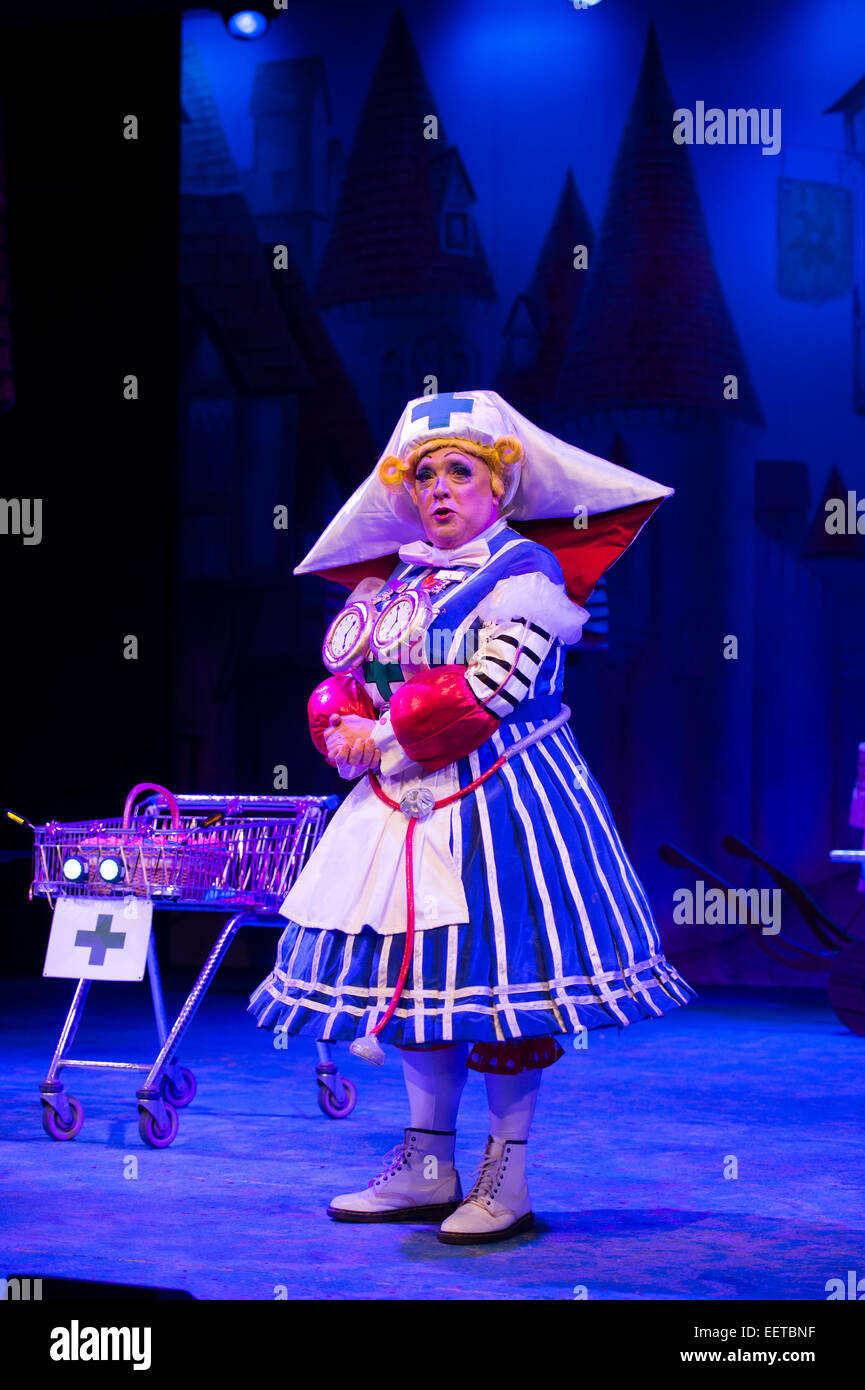 The 'pantomime dame' - male actor in the role of a women - in a group ...