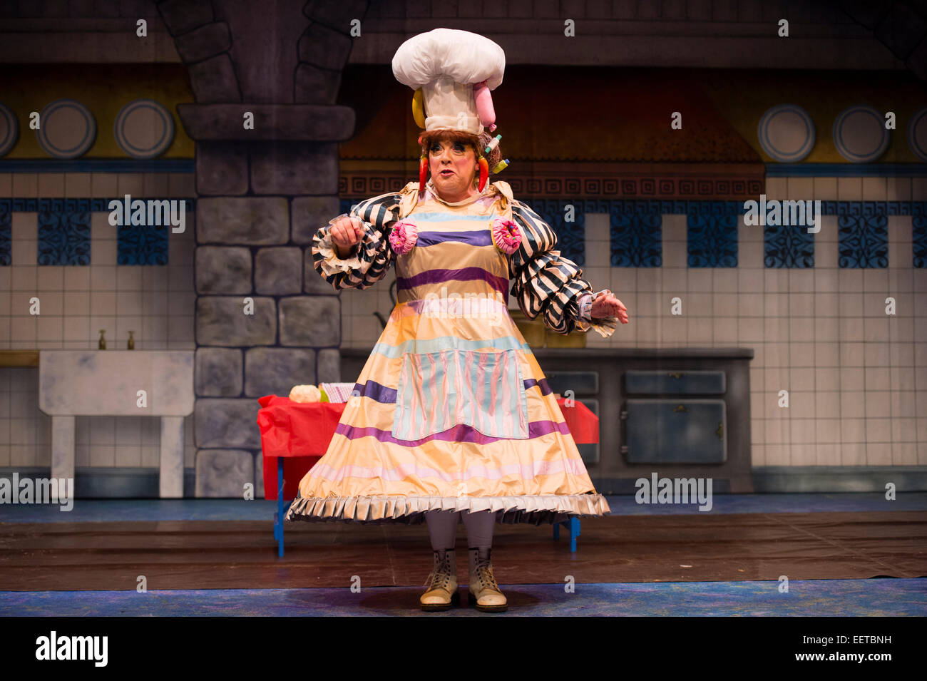 The 'pantomime dame' - male actor in the role of a women - in a group ...