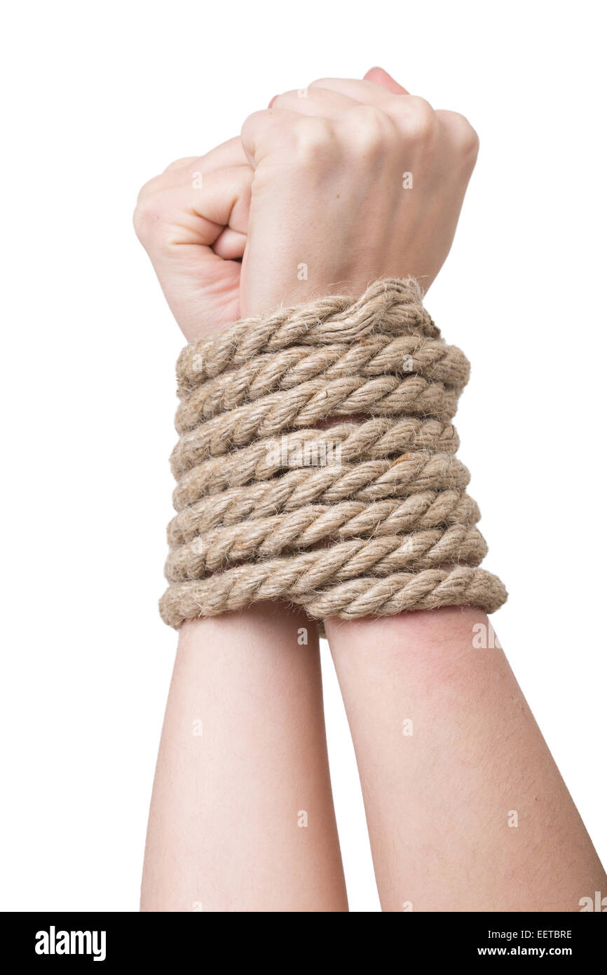Tied hands, isolated white Stock Photo - Alamy