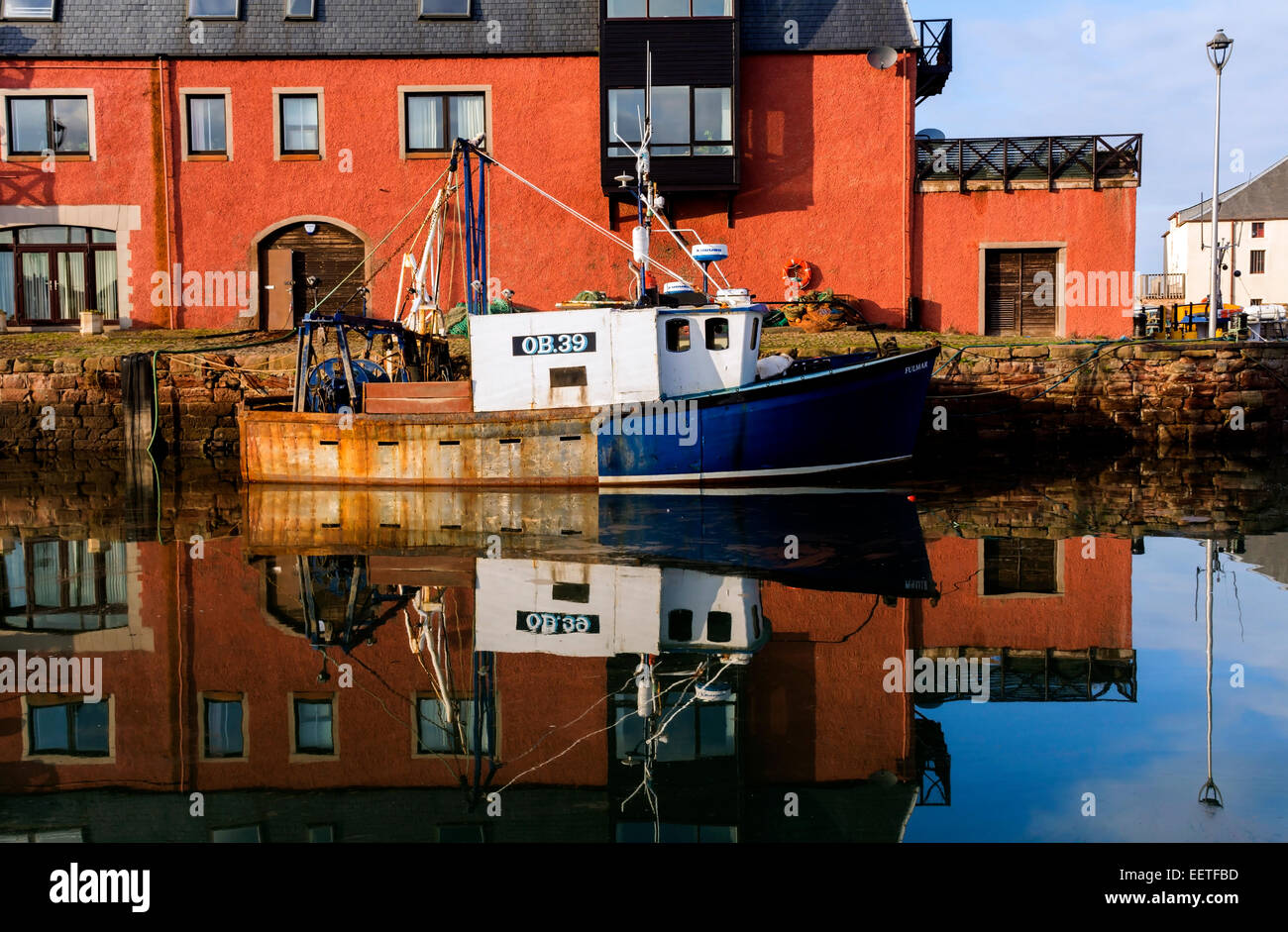 The fishing boat 'Fulmar' moored in the old harbour / harbor at Dunbar ...