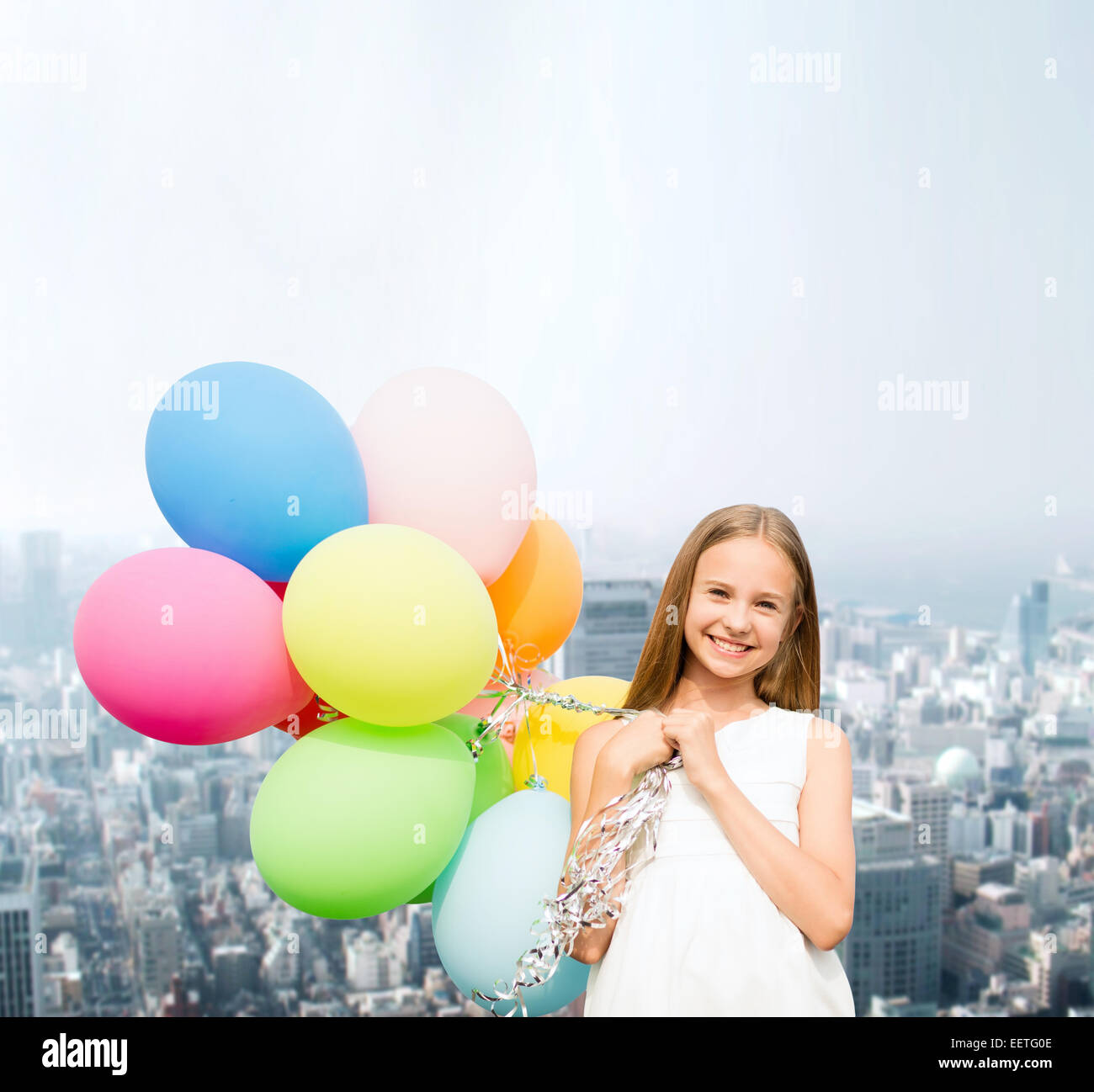 happy girl with colorful balloons Stock Photo - Alamy