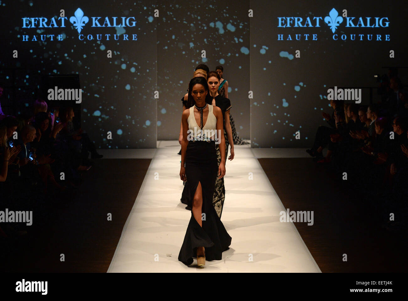 Potsdam, Germany. 20th Jan, 2015. A model presents a design of Israeli ...