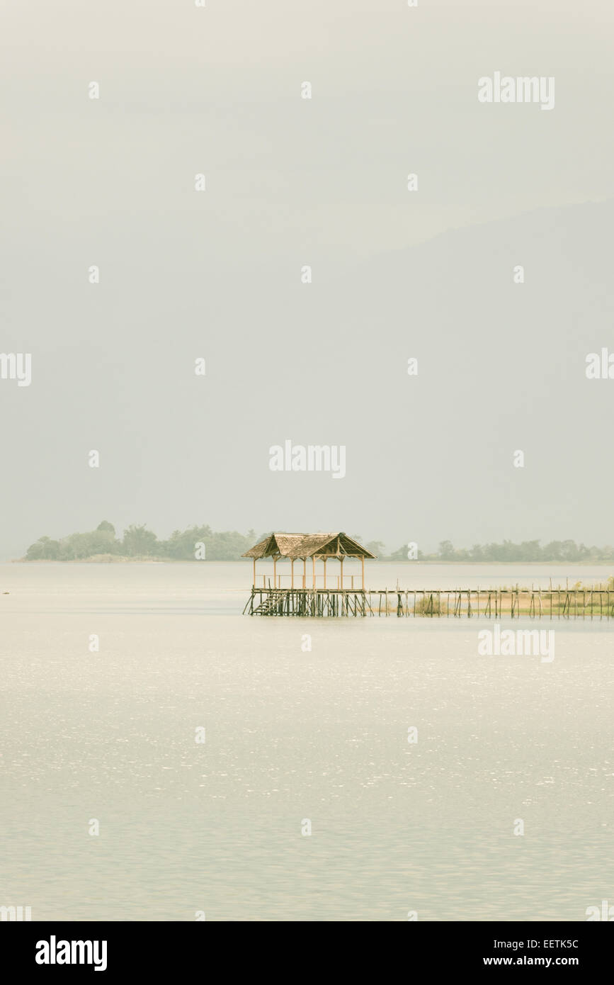 Wooden jetty and stilt hut on lake Poso in central Sulawesi, Indonesia ...