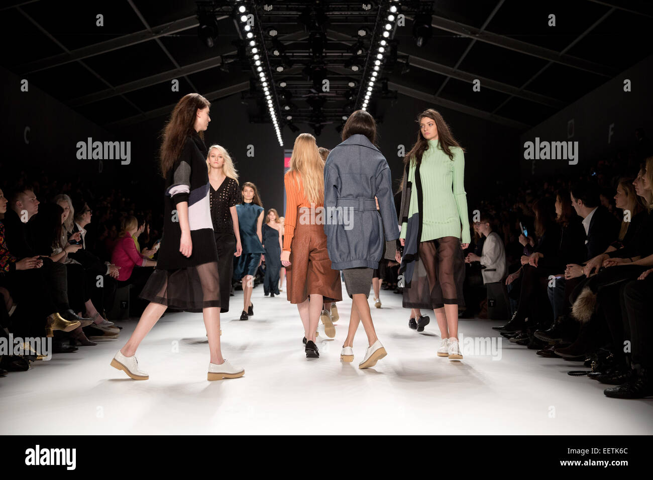 Berlin, Germany. 21st Jan, 2015. Models present fashion designes of ...