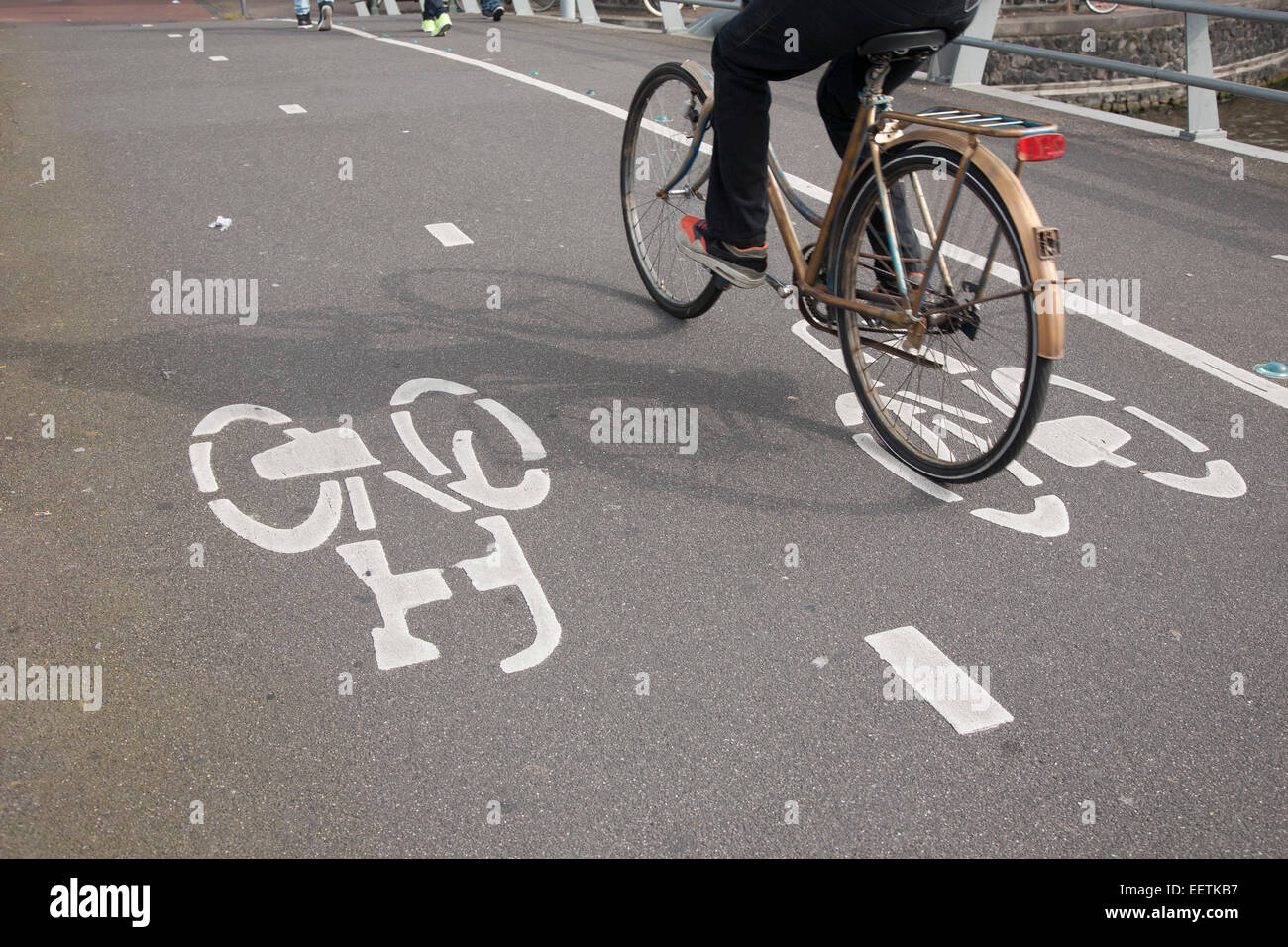 Cyclists on Bike Lane in Amsterdam, Holland, Netherlands Stock Photo ...