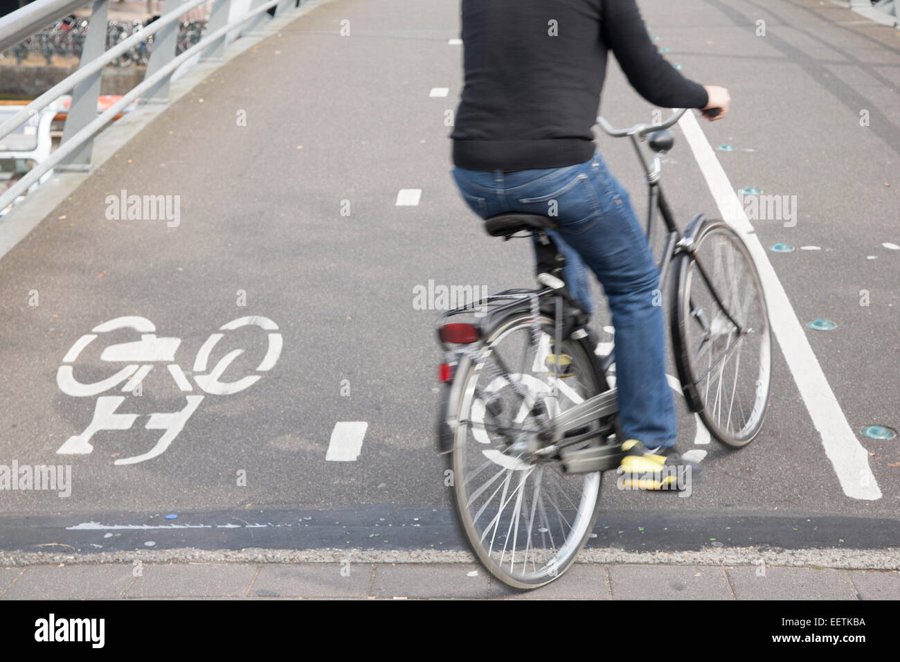 Cyclists on Bike Lane in Amsterdam, Holland, Netherlands Stock Photo ...