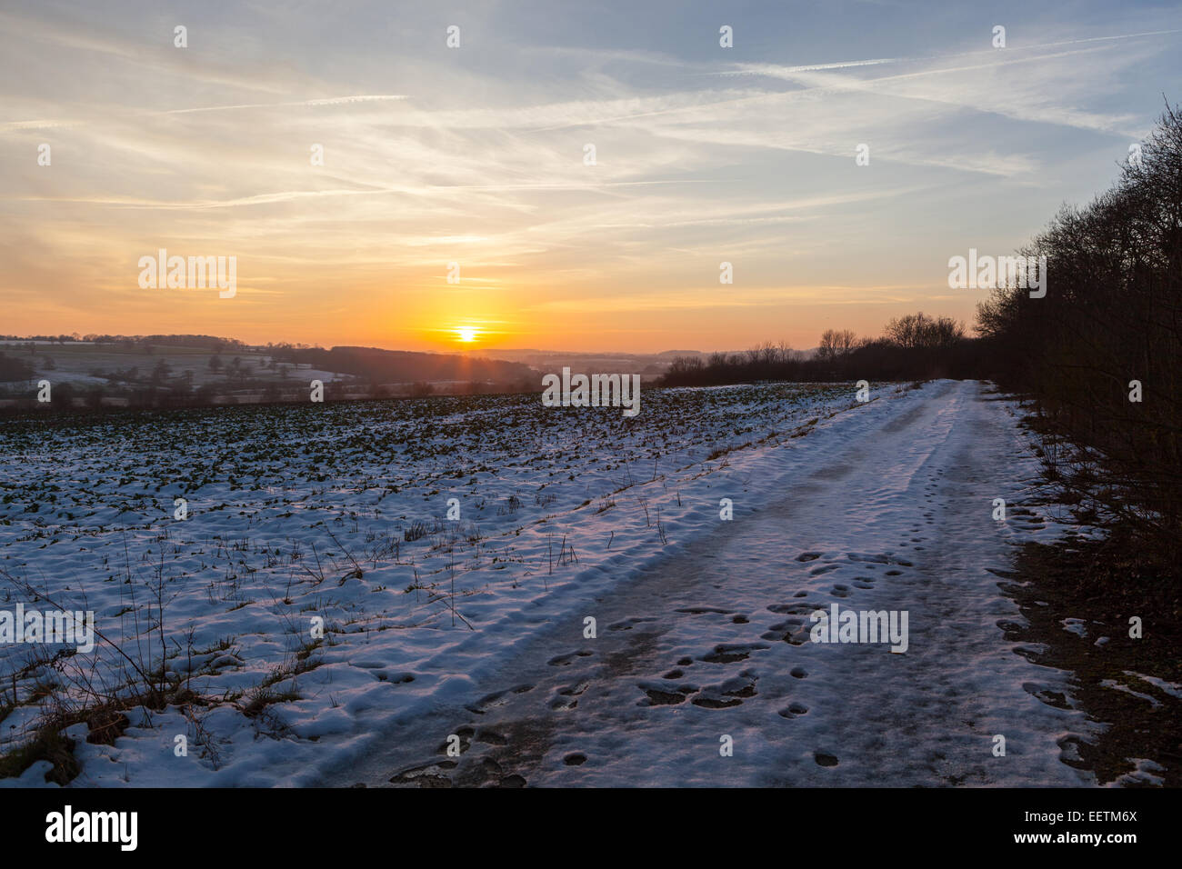 Winter sunset view seen in Derbyshire Stock Photo - Alamy