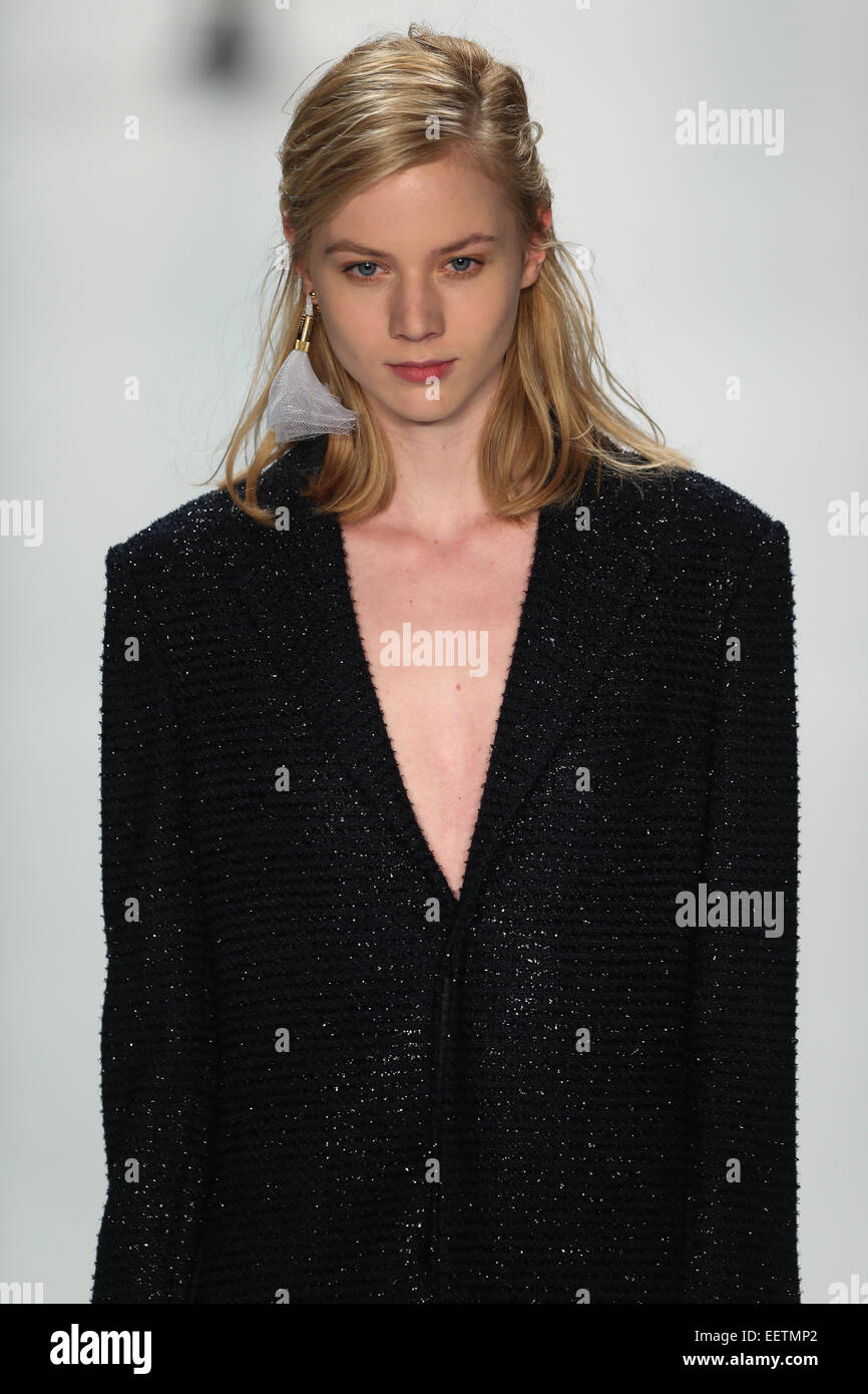 Berlin, Germany. 21st January, 2015. A model displays a creation of ...