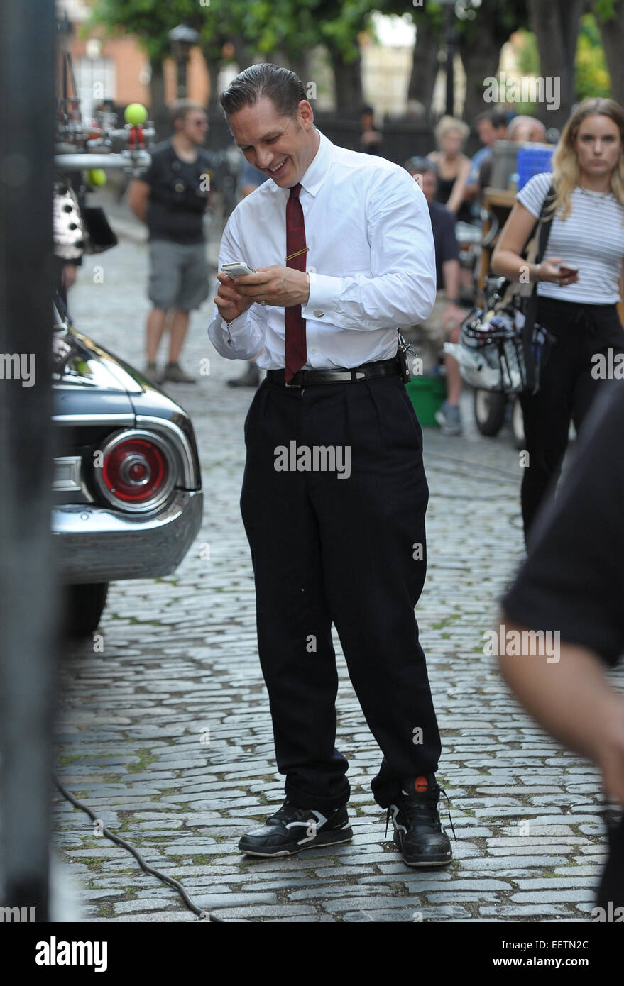 Tom Hardy shoots scenes for his latest film, 'Legend,' in Hackney. Tom ...