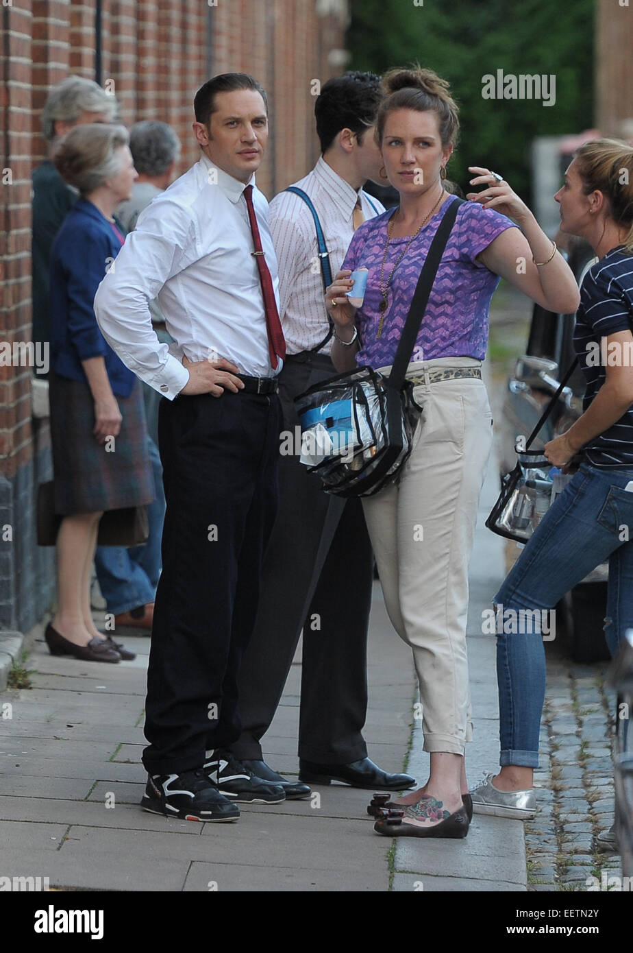 Tom Hardy shoots scenes for his latest film, 'Legend,' in Hackney. Tom ...