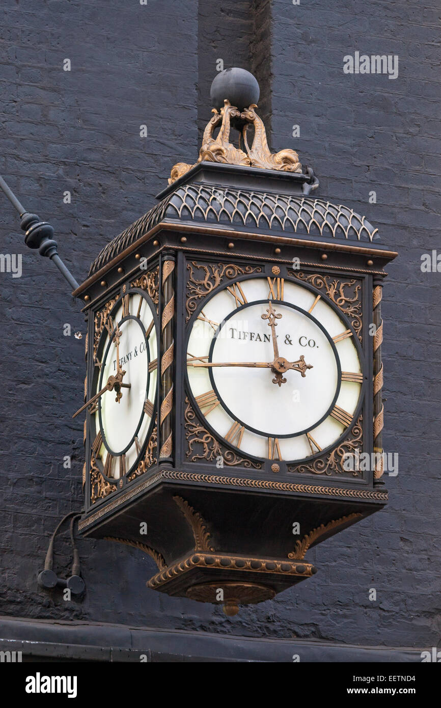 London, Old Bond Street The clock on the exterior of Tiffany & Co Stock ...