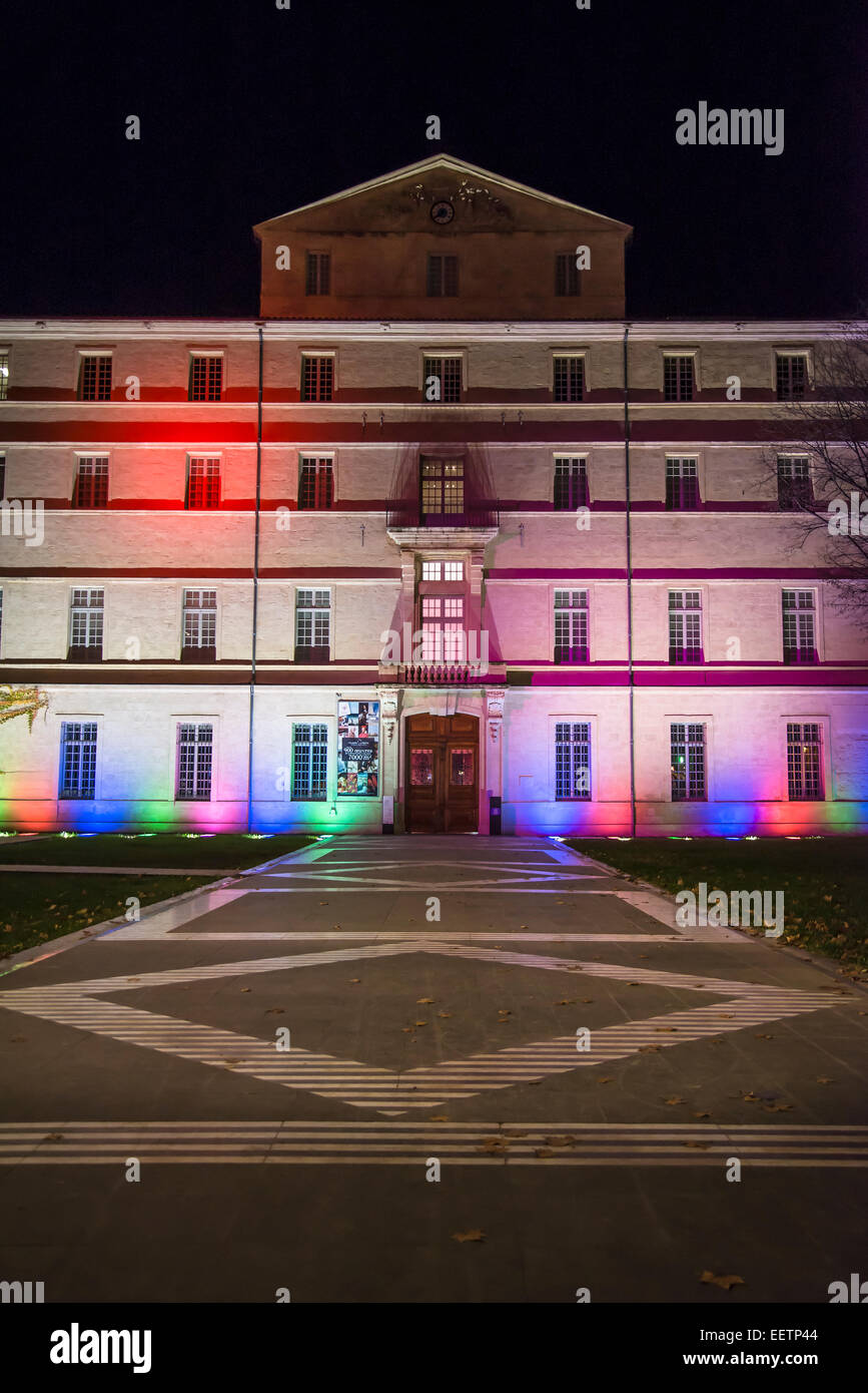 Fabre Museum illuminated with colourd lights, Montpellier, France Stock ...