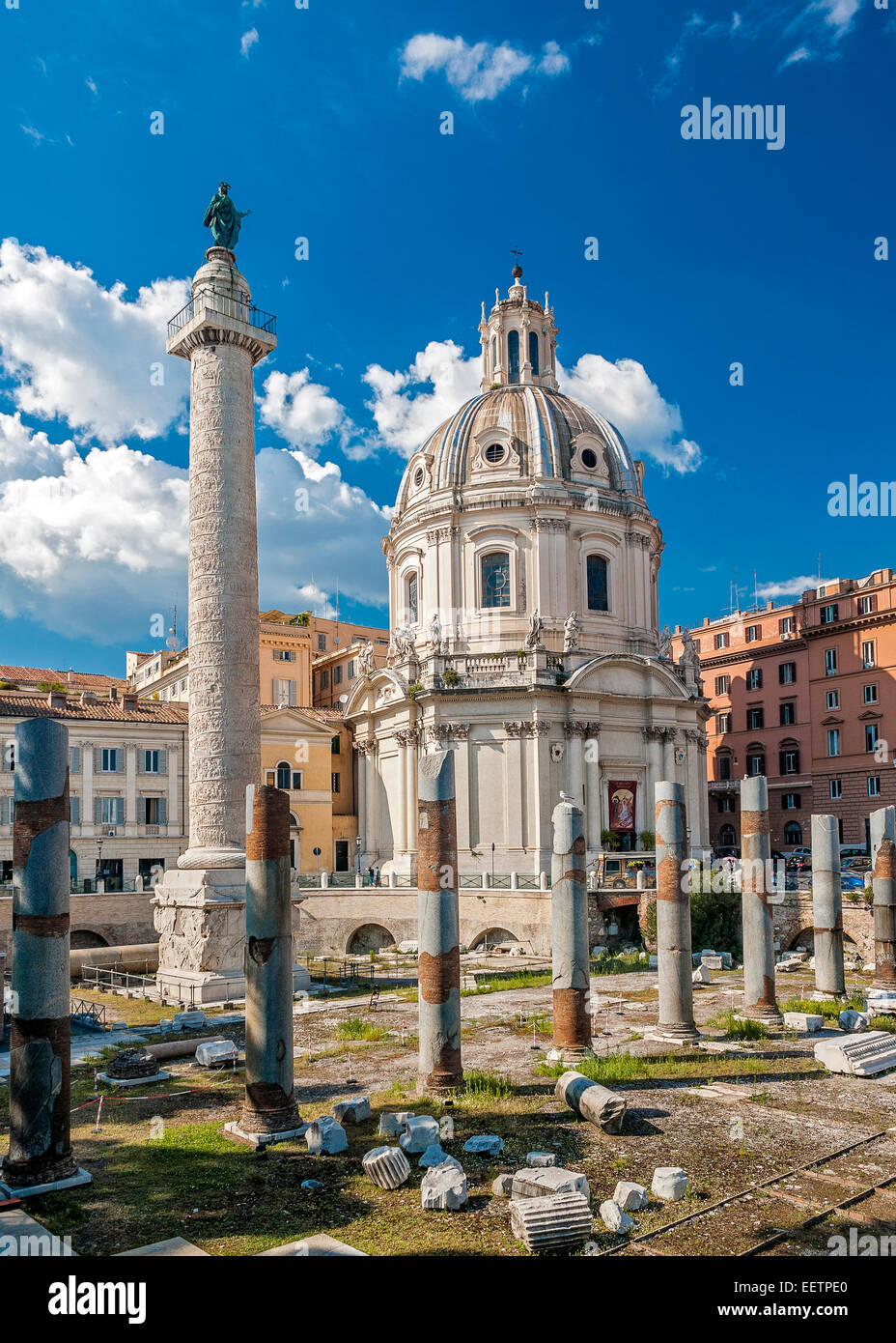 Italy. Rome. Trajan column, churches of Santa Maria di Loreto and ...