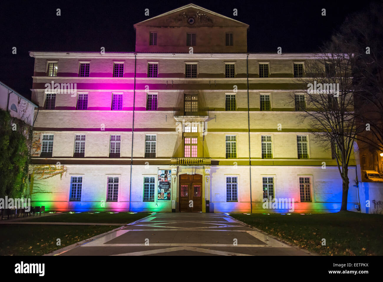 Fabre Museum illuminated with colourd lights, Montpellier, France Stock ...