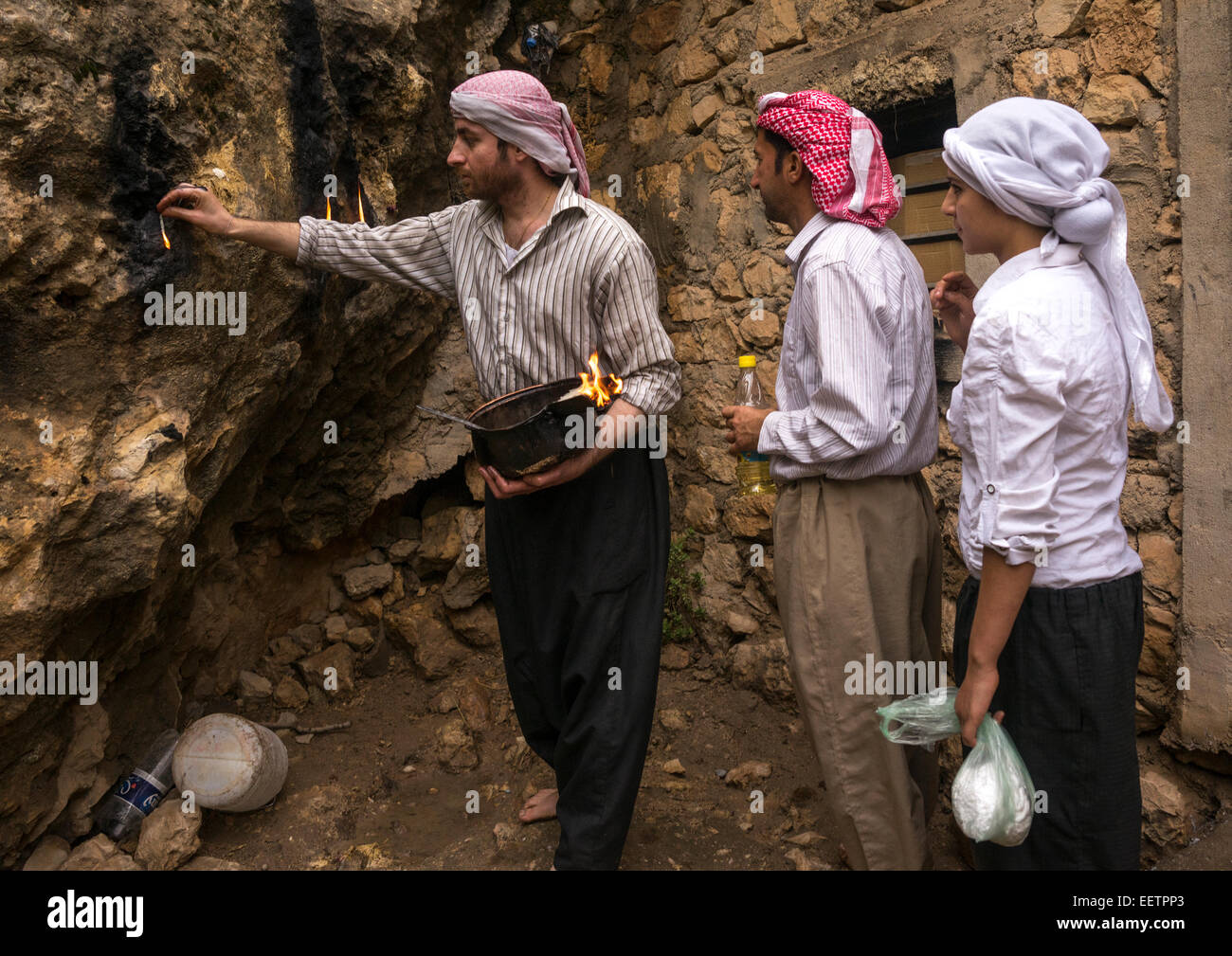Yezedi Fakirs Lighting Sacred Fire In The Streets, In Lalesh Temple ...