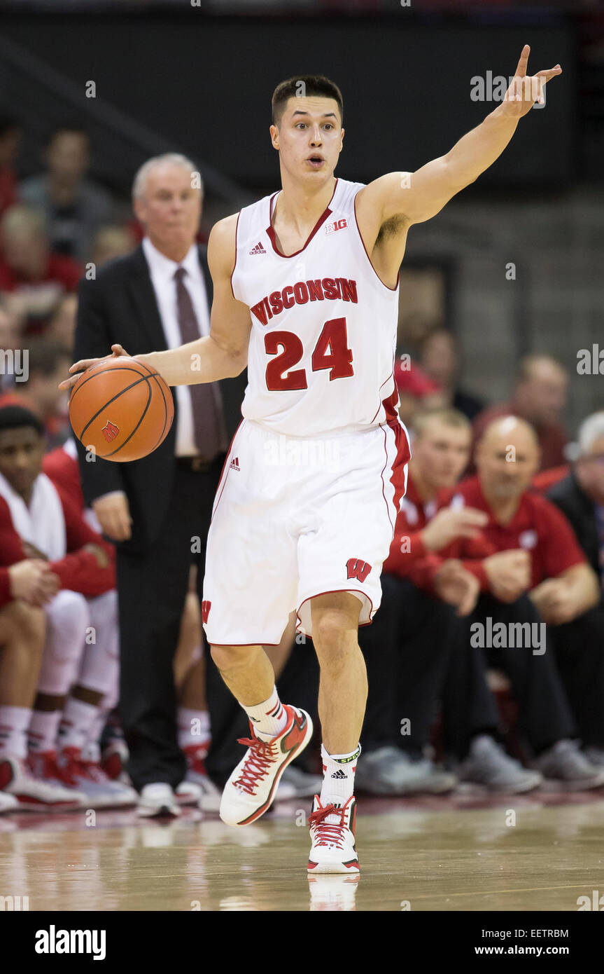 January 20, 2015: Wisconsin Badgers guard Bronson Koenig #24 dribbles ...