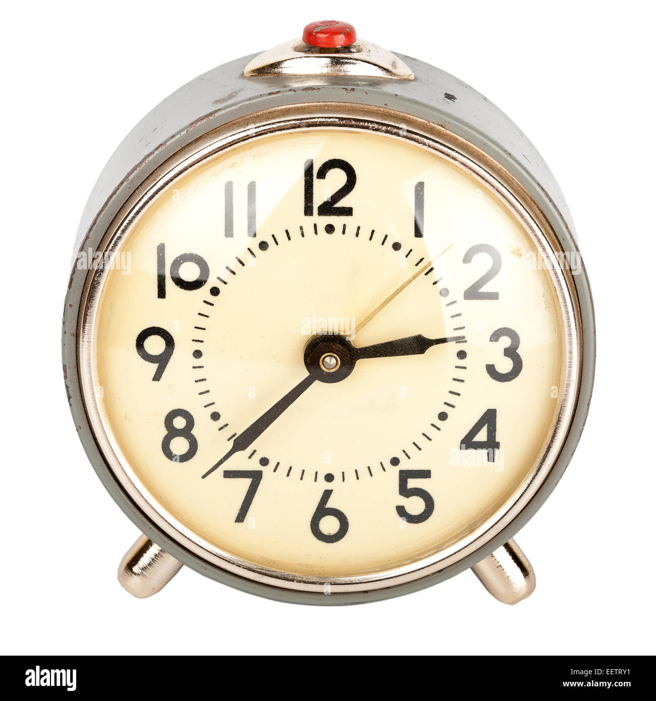 Old alarm clock isolated on white background Stock Photo - Alamy