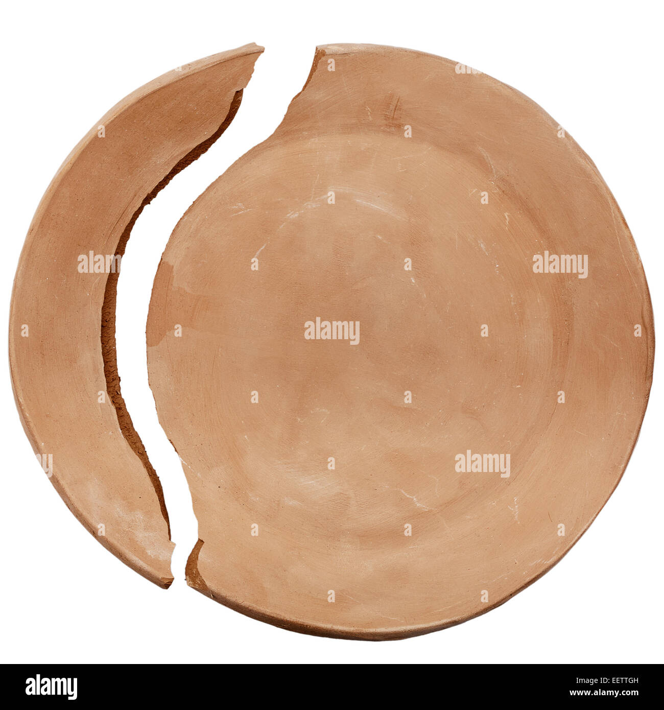 Cracked unfired clay plate isolated on white background Stock Photo - Alamy