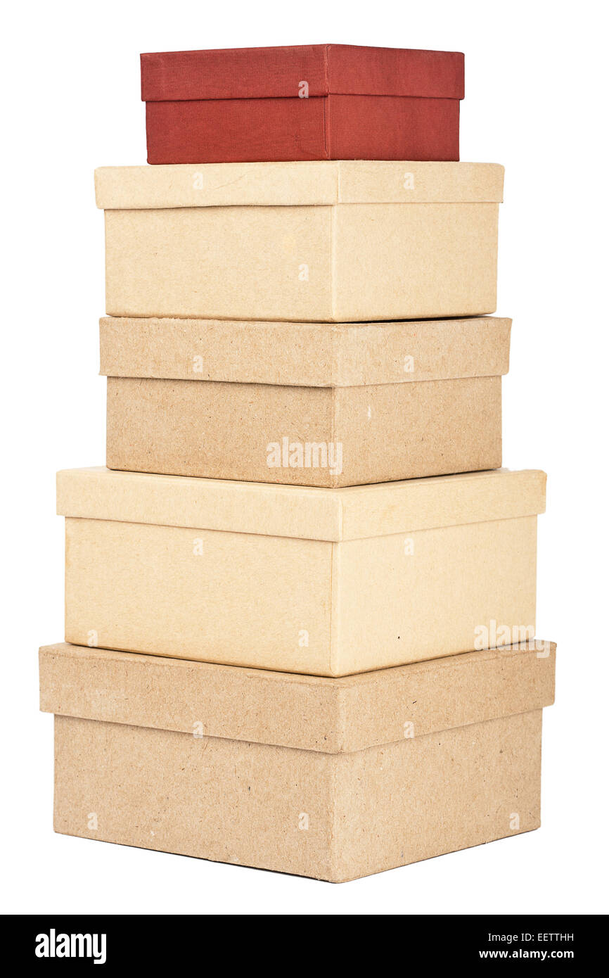 Tower made from cardboard boxes isolated on a white background Stock ...