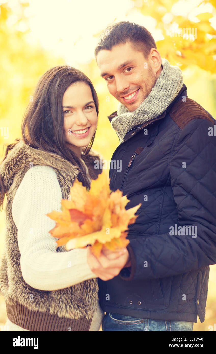 romantic couple in the autumn park Stock Photo - Alamy