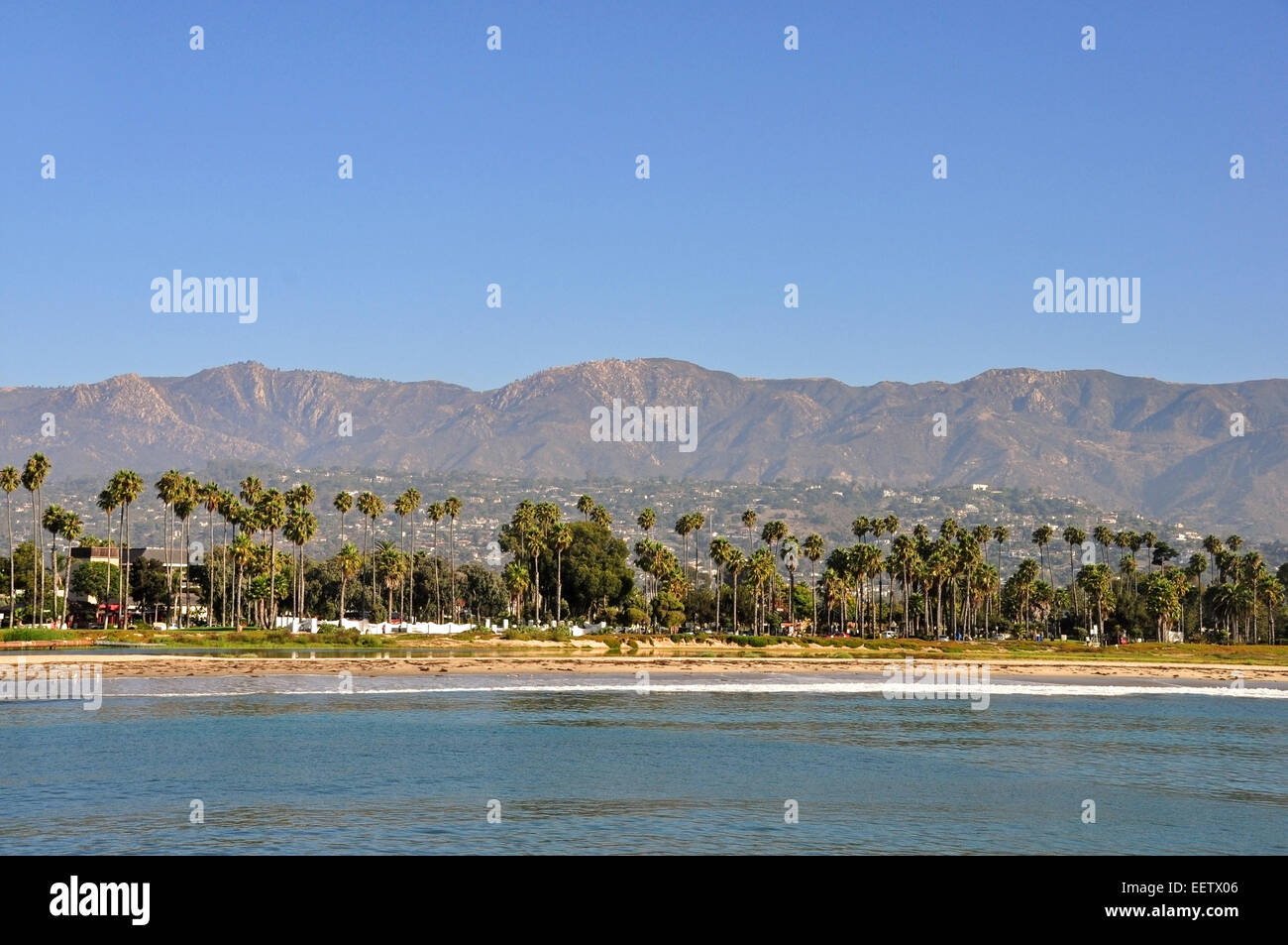 Palm trees lining the shoreline at Santa Barbara, CA, USA Stock Photo ...