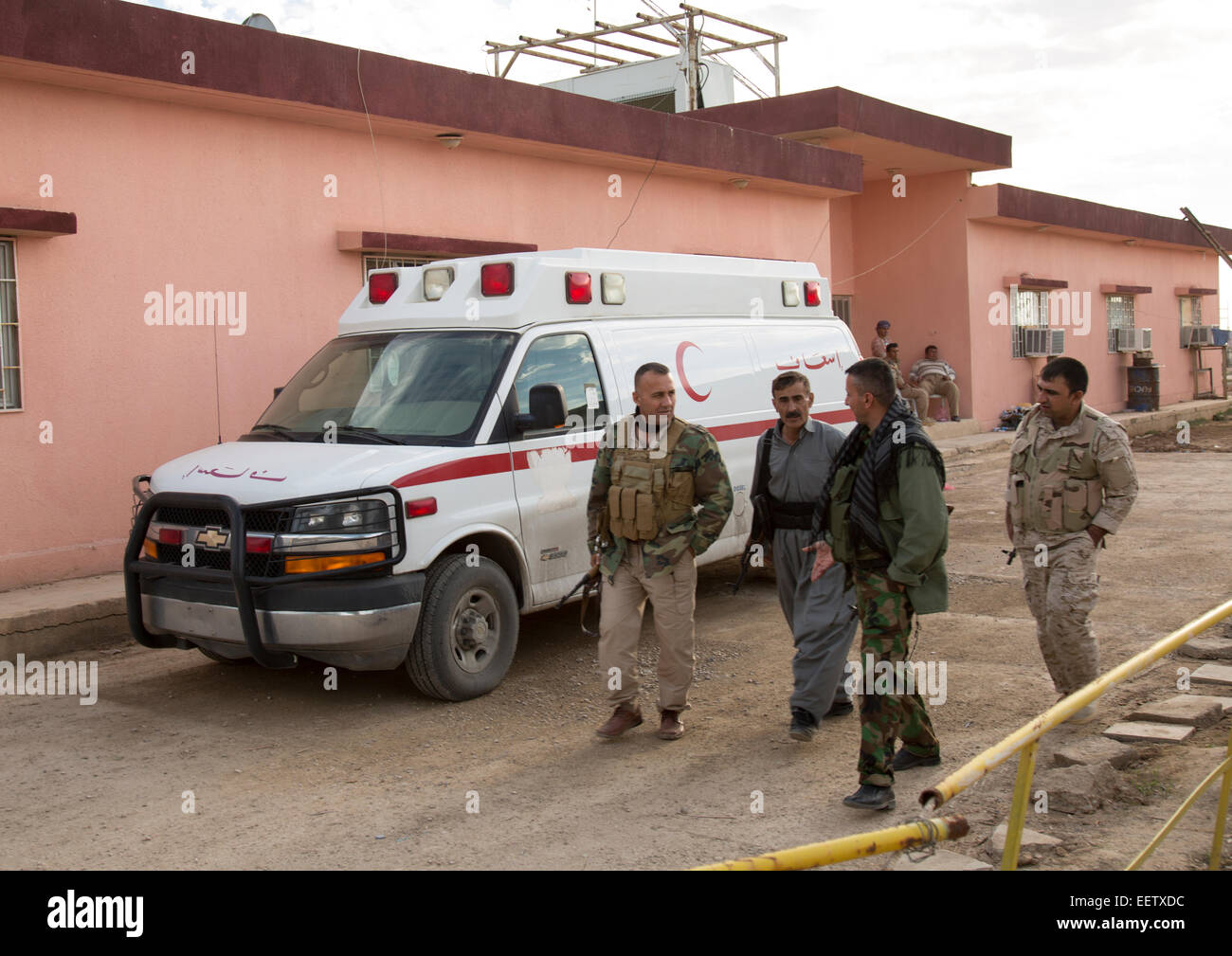 Kurdish Peshmergas On The Frontline In Front Of An Ambulance, Kirkuk ...