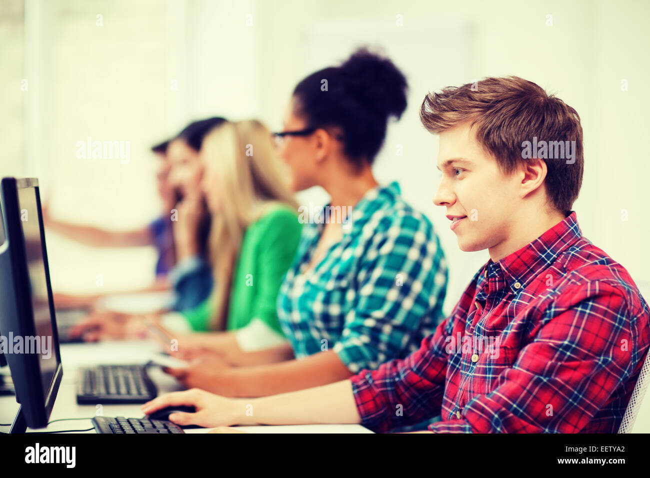 student with computer studying at school Stock Photo - Alamy