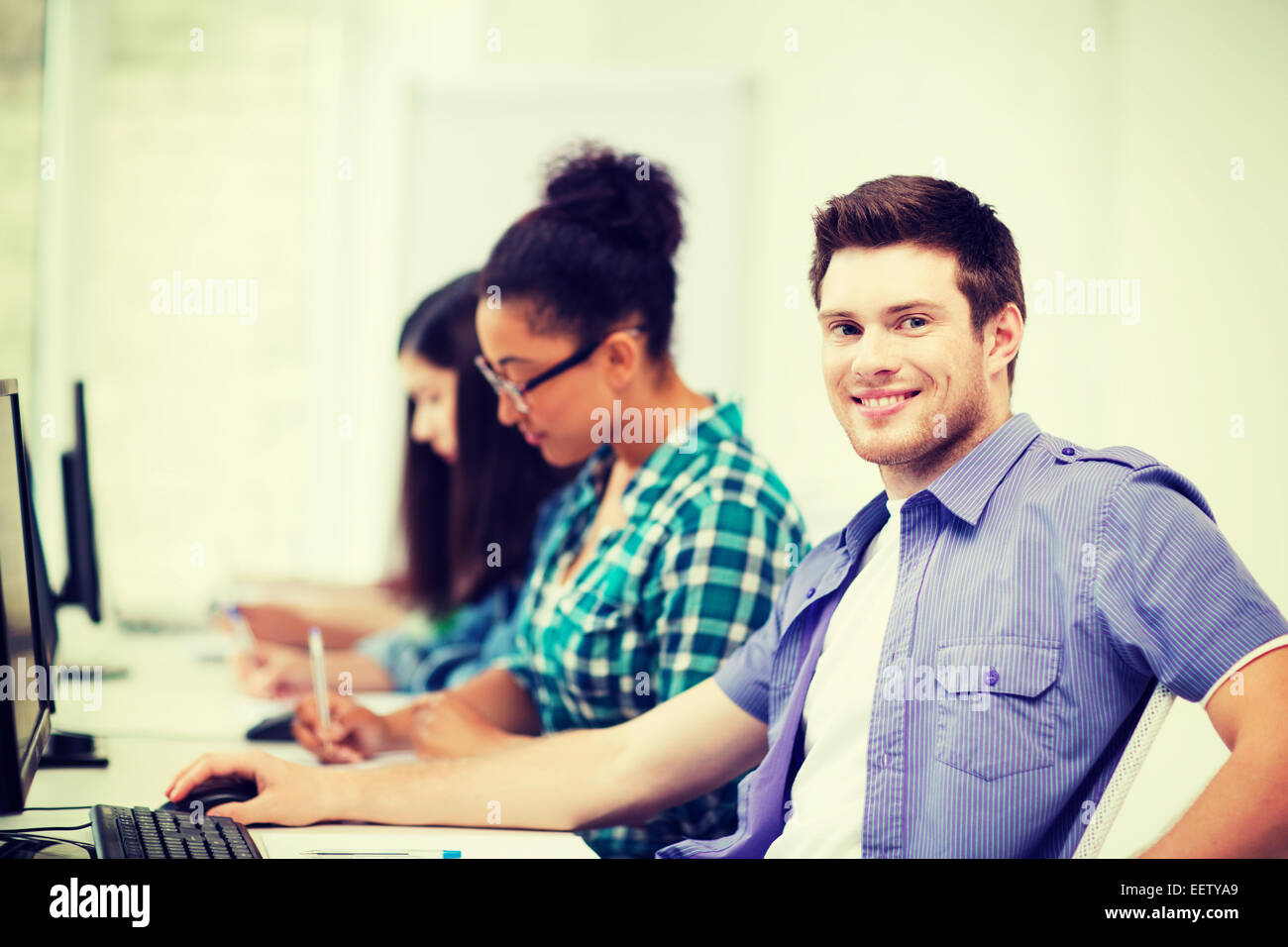 student with computer studying at school Stock Photo - Alamy