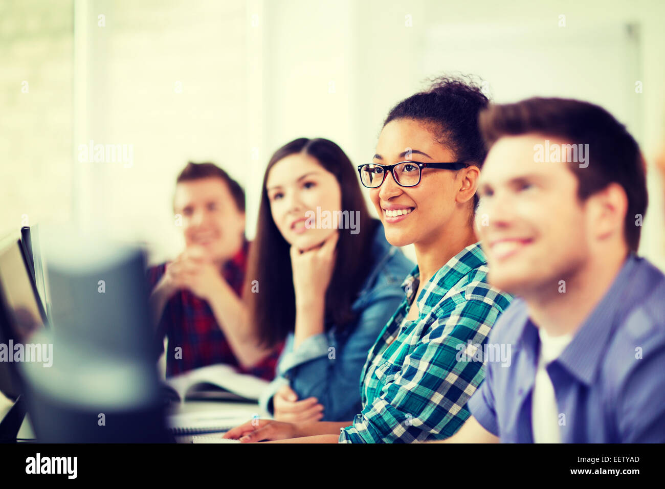 students with computers studying at school Stock Photo - Alamy