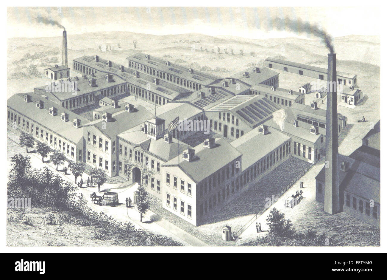 An 1876 illustration depicting the National Rubber Company in Bristol ...