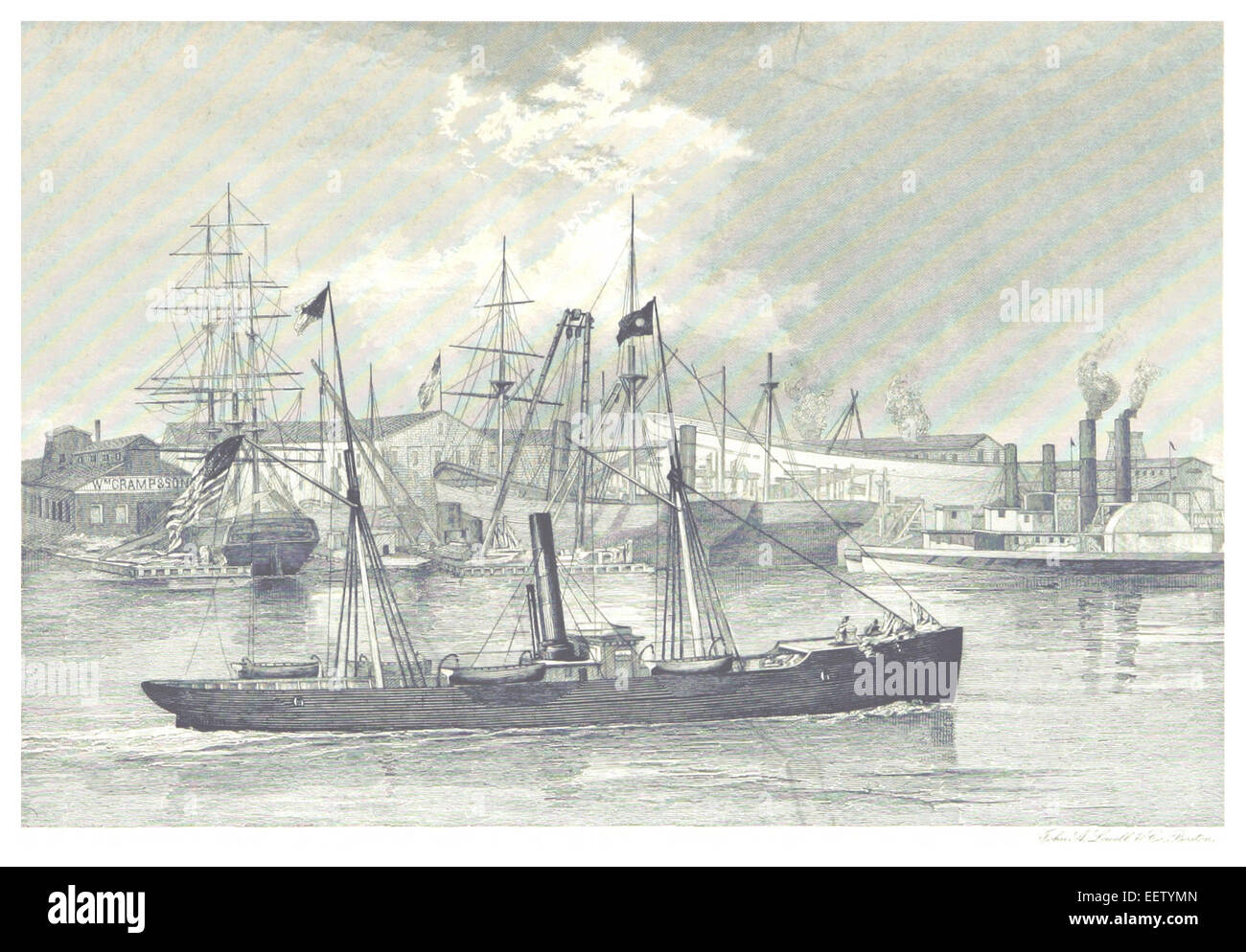 An 1876 illustration by Lossing showing the W. Cramp & Sons Ship ...