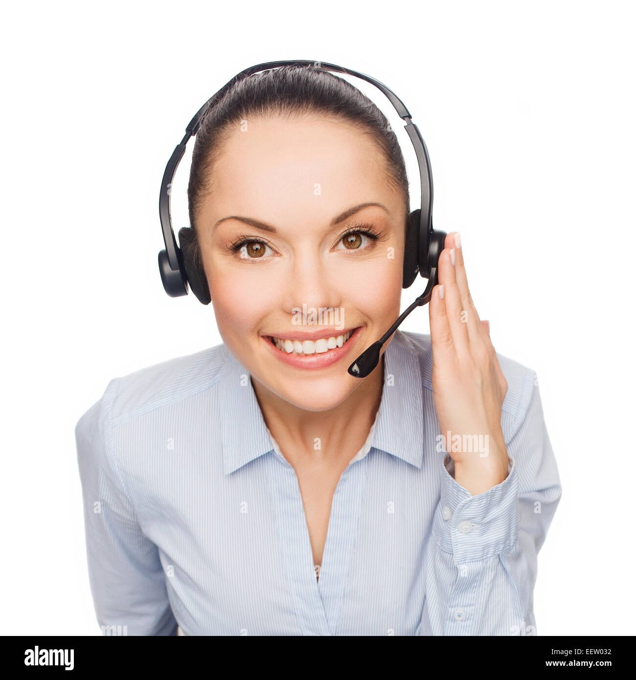 friendly female helpline operator with headphones Stock Photo - Alamy