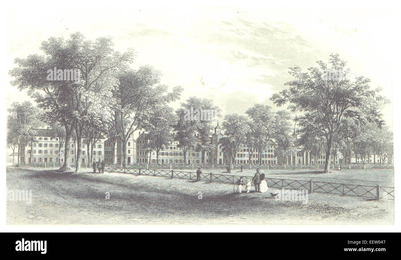 An 1876 illustration by Lossing depicting Yale College, capturing the ...