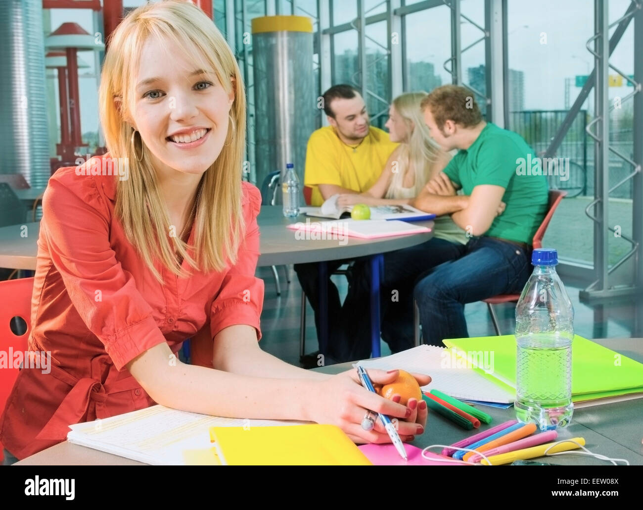 Female college student working on assignment Stock Photo - Alamy