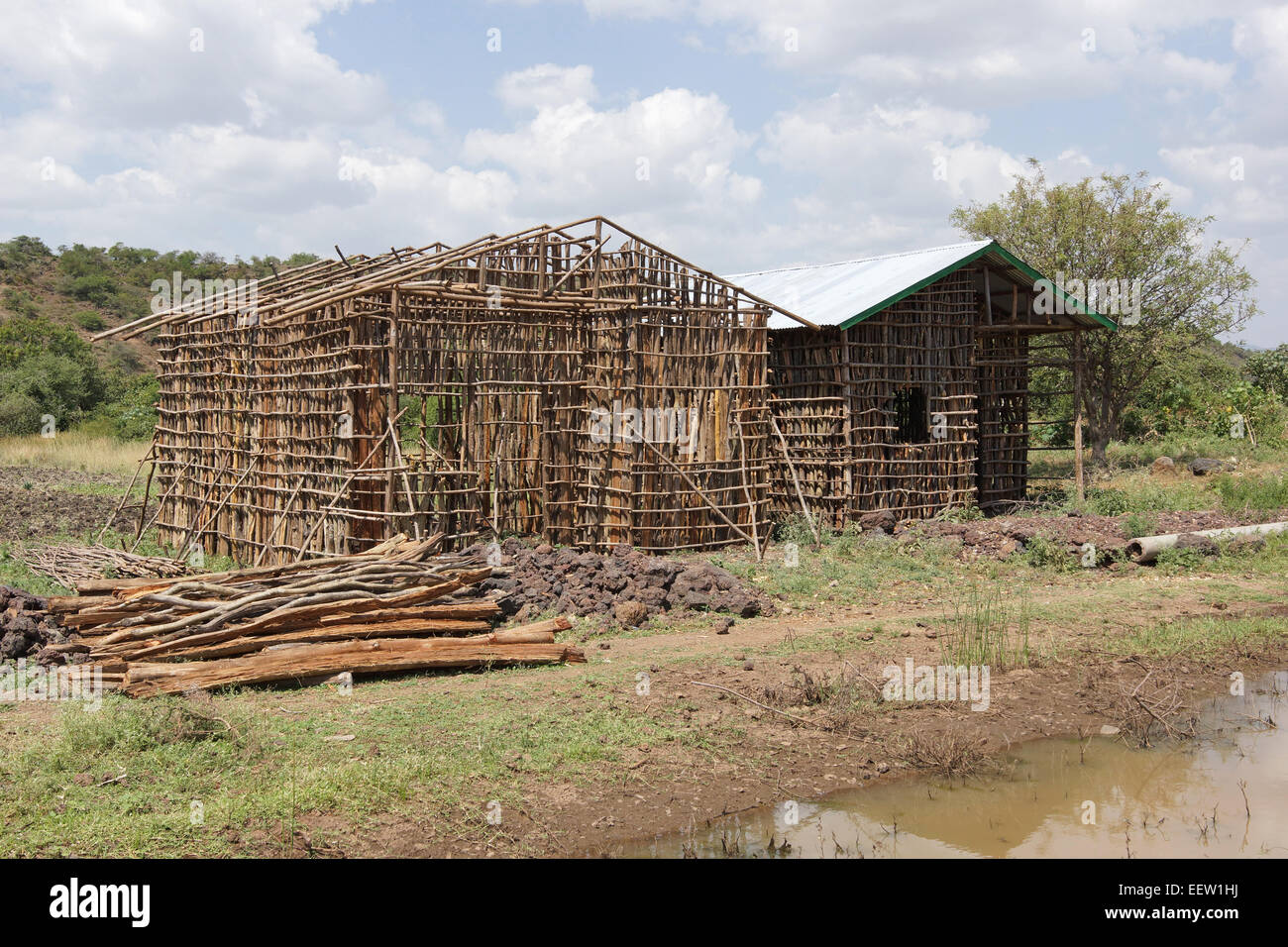 Construction of traditional houses, Great Rift Valley, Ethiopia, Africa ...